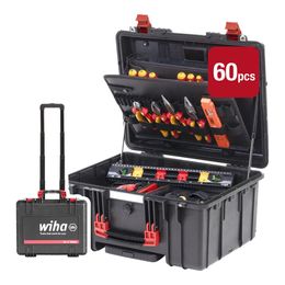 wiha Werkzeugkoffer XL 2 Trolley electric 60-tlg., Werkzeugtrolley gefüllt für Elektriker mit Teleskophandgriff (45795)