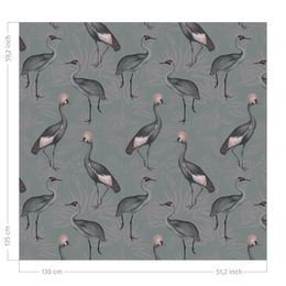 Bilderwelten Vorhang Kraniche auf Grau - blickdichte Gardine Illustration Muster Tiere Wohnzimmer Schlafzimmer K&uuml;che Bad Badezimmer Grau