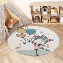 Carpet City Kinderteppich »Anime9393« rund 11 mm Höhe Spielteppich, Mädchen, Herzen, Ballon, Weicher Flor, Pflegeleicht creme Obermaterial: 100%...