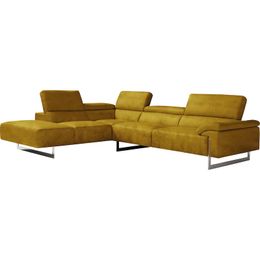 Egoitaliano Ecksofa &raquo;Malika, elegant und bequem, Designsofa, L-Form&laquo; mit Ottomane, inkl. Kopfteilverstellung und chromfarbenen Metallf&uuml;&szlig;en gelb Luxus-Micofaser 
