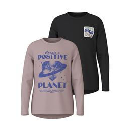 name it Shirt 'NKFVIX' Mädchen Größe 134/140 navy / mauve / schwarz / weiß