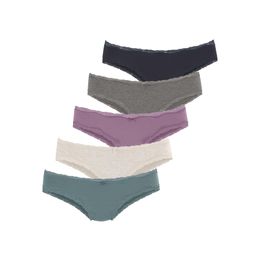 Brasilslip Vivance, Damen, Gr. 32/34, bunt (anthrazit meliert, beige meliert, flieder, eukalyptus, navy), Single Jersey, Obermaterial: 95% Baumwolle, 5% Elasthan. Spitze: 90% Polyamid, 10% Elasthan, meliert, unifarben, körpernah, Unterhosen, aus elastischer Baumwolle