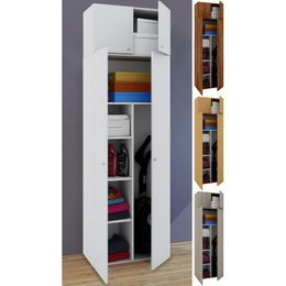 Vcm Besenschrank 6 F&auml;cher Ma&szlig;e B. 70 x H. 238 x T. 40 cm Haushaltsschrank Mehrzweckschrank Aufsatz mit zwei T&uuml;ren - Vandol