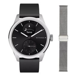 Withings ScanWatch 2 - Neu mit Körpertemperatur & EKG Messung 42 mm Schwarz / + Gratis Milanaisearmband Silber / Ohne Withings Zusatzarmband