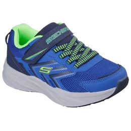 Sneaker Skechers "MICROSPEC TREAD", Kinder, Gr. 35, blau (blau, navy), Lederimitat, Textil, kontrastfarbene Details, Schuhe, Freizeitschuh mit Klettverschluss, Größenschablone zum Download