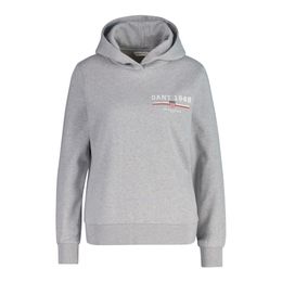 Hoodie Gant "REG GRAPHIC HOODIE", Damen, Gr. L, grau (light grau melange), Sweatware, Obermaterial: 80% Baumwolle, 20% Polyester, Casual, regular fit, Rippbündchen, Sweatshirts, gerippte Abschlüsse, Kapuze ohne Kordel