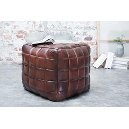 Riess Ambiente Retro Hocker RIDER 40cm braun Echtleder mit Ziersteppung Riess-Ambiente
