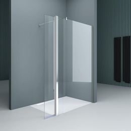doporro Duschwand Walk-In Dusche mit 30cm Nebenteil 8mm Duschabtrennung 50x200cm mit rundem Stabilisator aus Echtglas ESG-Sicherheitsglas Klarglas 