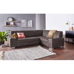 Ecksofa DOMO collection "Anzio in kubischer Formensprache, flache Armlehnen, L-Form", grau (anthrazit), B:259cm H:85cm T:191cm, Sofas, Ecksofa, Wahlweise mit Bettfunktion und Federkern f&uuml;r hohen Sitzkomfort