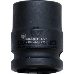 1/2" 6Kant-Kraft-Stecknuss, kurz, 19mm GRANIT BLACK EDITION