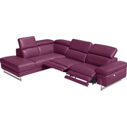 Ecksofa Egoitaliano "Candice, elegant, edel und bequem, erstklassiger Sitzkomfort, L-Form", rot (cherry), B:278cm H:100cm T:221cm, Leder NUVOLE (Echtes Rindsleder). Halbnat&uuml;rliches, halbnarbiges Rindsleder mit einer nat&uuml;rlichen K&ouml;rnung von 1, 2 bis 1, 4 mm. Dieses Leder hat eine weiche, wachsartige Haptik mit mattem Aussehen und einem Wolkeneffekt. Es handelt sich um ein Naturleder, das die urspr&uuml;
