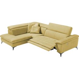 Ecksofa Egoitaliano "Martine, Multifunktionssofa mit Komfortfunktionen, edel und bequem", gelb, B:272cm H:96cm T:203cm, Luxus-Micofaser Lederoptik (100% Polyester) ist ein neues technisches Gewebe mit einem visuellen und taktilen Aspekt, der dem Nubuk sehr nahe kommt, mit innovativen Eigenschaften. Seine au&szlig;erordentliche Weichheit kommt von einem exklusiven Produktionsprozess, der Unreinheiten und