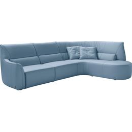 Ecksofa Egoitaliano "Puffy, extravagant & edel, Retro Designsofa, hoher Sitzkomfort, L-Form", blau (himmelblau), B:330cm H:88cm T:205cm, Leder &raquo;BULL&laquo; (echtes Rindsleder). Geschliffenes, pigmentiertes und behandeltes Rindsleder mit einer Dicke von 1, 3-1, 5 mm. Dieses Leder zeigt eine ziemlich weiche Hand mit einem halb undurchsichtigen Aussehen. Es handelt sich um ein gesch&uuml;tztes Leder. Eine leich