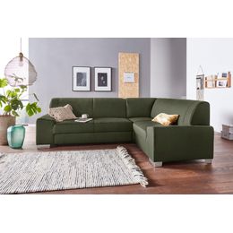 Ecksofa DOMO collection "Anzio in kubischer Formensprache, flache Armlehnen, L-Form", gr&uuml;n (dunkelgr&uuml;n), B:259cm H:85cm T:191cm, Sofas, Ecksofa, Wahlweise mit Bettfunktion und Federkern f&uuml;r hohen Sitzkomfort