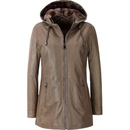 CR&Eacute;ATION L Damen Lederjacke mit abnehmbarer Kapuze taupe Gr&ouml;&szlig;e 40