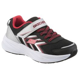 Sneaker Skechers "MICROSPEC TREAD", Kinder, Gr. 30, silber (schwarz, silberfarben), Lederimitat, Textil, kontrastfarbene Details, Schuhe, Freizeitschuh mit Klettverschluss, Größenschablone zum Download