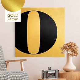 Leinwandbild Gold Antiqua Letter O - Wandbilder XXL Print Buchstaben & Zahlen Wohnzimmer Schlafzimmer Jugendzimmer Gold