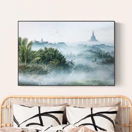 Akustik-Wechselbild Morgennebel &uuml;ber dem Dschungel von Bagan