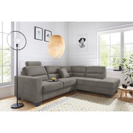 Trendmanufaktur Ecksofa &raquo;Chamber, zeitlos & elegant, bequem, L-Form&laquo; inklusive einer Kopfst&uuml;tze, wahlweise mit Schlaffunktion schlamm