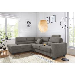 Trendmanufaktur Ecksofa &raquo;Chamber, zeitlos & elegant, bequem, L-Form&laquo; inklusive einer Kopfst&uuml;tze, wahlweise Schlaffunktion, B/T 203/245cm braun