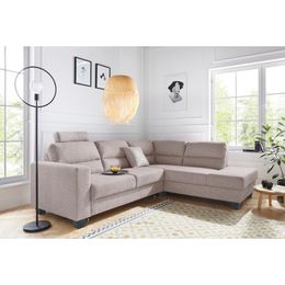 Trendmanufaktur Ecksofa &raquo;Chamber, zeitlos & elegant, bequem, L-Form&laquo; inklusive einer Kopfst&uuml;tze, wahlweise mit Schlaffunktion beige