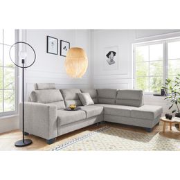 Trendmanufaktur Ecksofa »Chamber, zeitlos & elegant, bequem, L-Form« inklusive einer Kopfstütze, wahlweise mit Schlaffunktion quiet grey