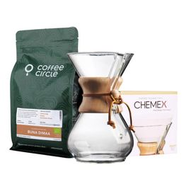 Coffee Circle Chemex 6 Tassen & Kaffee im Set, 250 g ganze Bohne Buna Dimaa Kaffee aus Kolumbien, Peru und &Auml;thiopien & Kaffeezubereiter im B&uuml;ndel, f&uuml;r Einsteiger