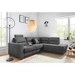 Trendmanufaktur Ecksofa &raquo;Chamber, zeitlos & elegant, bequem, L-Form&laquo; inklusive einer Kopfst&uuml;tze, wahlweise mit Schlaffunktion dunkelgrau