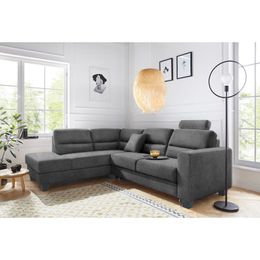Trendmanufaktur Ecksofa &raquo;Chamber, zeitlos & elegant, bequem, L-Form&laquo; inklusive einer Kopfst&uuml;tze, wahlweise Schlaffunktion, B/T 203/245cm grau