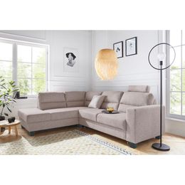 Trendmanufaktur Ecksofa &raquo;Chamber, zeitlos & elegant, bequem, L-Form&laquo; inklusive einer Kopfst&uuml;tze, wahlweise Schlaffunktion, B/T 203/245cm beige