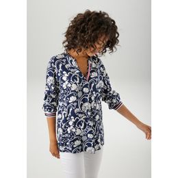 Aniston CASUAL Schlupfbluse mit fantasievollem, grafischen Blumendruck - NEUE KOLLEKTION marine-wollweiß-pink 44 44 Bluse aus weich fallender Viskose