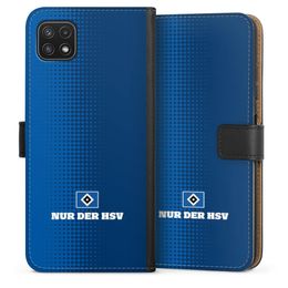 DeinDesign Galaxy A22 5G Handy Klapph&uuml;lle Handyh&uuml;lle aus Kunst Leder schwarz Flip Case Hsv Logo Official Licensed Product Sideflip mit langer Lasche