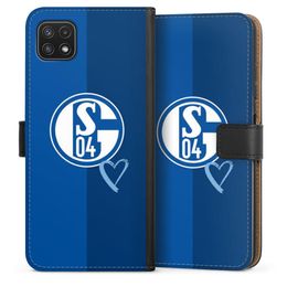 DeinDesign Galaxy A22 5G Handy Klapph&uuml;lle Handyh&uuml;lle aus Kunst Leder schwarz Flip Case Fc Schalke 04 Heart Sideflip mit langer Lasche