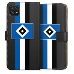 DeinDesign Galaxy A22 5G Handy Klapph&uuml;lle Handyh&uuml;lle aus Kunst Leder schwarz Flip Case Hamburger Sv Transparent Hsv Sideflip mit langer Lasche