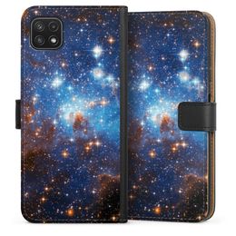 DeinDesign Galaxy A22 5G Handy Klapph&uuml;lle Handyh&uuml;lle aus Kunst Leder schwarz Flip Case Weltall Galaxy Star Sideflip mit langer Lasche