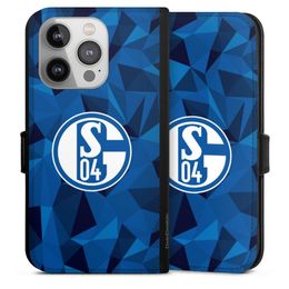 DeinDesign iPhone 14 Pro Handy Klapph&uuml;lle Handyh&uuml;lle aus Kunst Leder schwarz Flip Case Camouflage Fc Schalke 04 Muster Sideflip mit langer Lasche