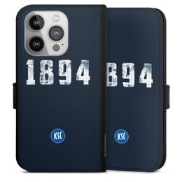 DeinDesign iPhone 14 Pro Handy Klapph&uuml;lle Handyh&uuml;lle aus Kunst Leder schwarz Flip Case Karlsruher Sc Ksc Bundesliga Sideflip mit langer Lasche