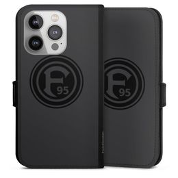 DeinDesign iPhone 14 Pro Handy Klapph&uuml;lle Handyh&uuml;lle aus Kunst Leder schwarz Flip Case F95 Fortuna D&uuml;sseldorf Logo Sideflip mit langer Lasche