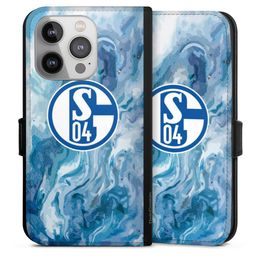 DeinDesign iPhone 14 Pro Handy Klapph&uuml;lle Handyh&uuml;lle aus Kunst Leder schwarz Flip Case Logo Fc Schalke 04 Merchandise Sideflip mit langer Lasche