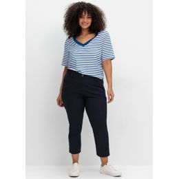 sheego Damen Ringelshirt mit V-Ausschnitt, blaubeere-gestreift, Größe 44/46