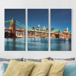 Bilderwelten 3-teiliges Leinwandbild - Querformat Nighttime Manhattan Bridge