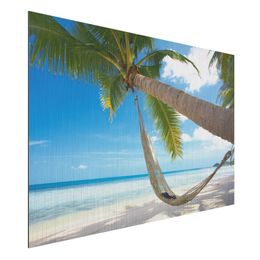 Bilderwelten Alu Dibond Outdoor Bild Strand blau Motiv wetterfest - Relaxing Day - Karibik Wohnzimmer Schlafzimmer