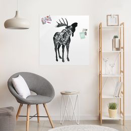 Bilderwelten Glasbild Tiere Illustration weiss Aquarell - Tiere mit Weisheit - Elch - Spr&uuml;che Wohnzimmer Schlafzimmer