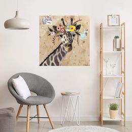 Bilderwelten Glasbild Tiere modern beige Glas Wandbild - Klimt Giraffe - Giraffen Wohnzimmer Schlafzimmer