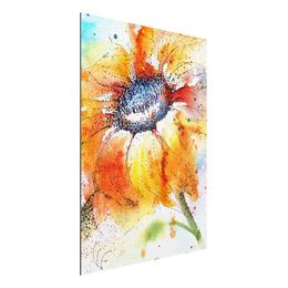 Bilderwelten Alu Dibond Outdoor Bild Blumen orange modern Aquarell - Painted Sunflower - Sonnenblumen Wohnzimmer Schlafzimmer