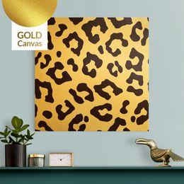 Leinwandbild Gold Leoparden Print - Wandbilder XXL Print Illustration Tiere Wohnzimmer Jugendzimmer Gold