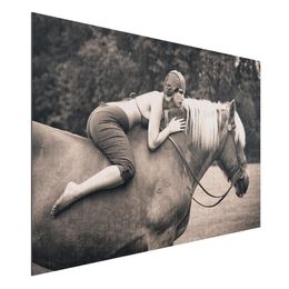 Bilderwelten Alu Dibond Outdoor Bild Tiere schwarz weiss Motiv wetterfest - Zum Rennen - Erotik Wohnzimmer Schlafzimmer