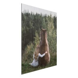 Bilderwelten Alu-Dibond Outdoor Bild M&auml;dchen mit Braunb&auml;r