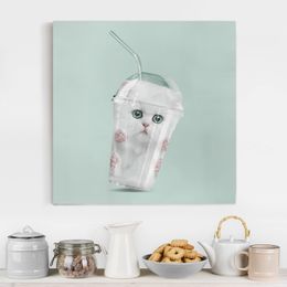 Bilderwelten Leinwandbild Tiere modern Kunstdruck gr&uuml;n - Shake mit Katze - Katze XXL K&uuml;che