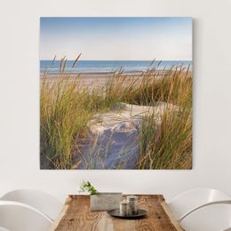 Bilderwelten Leinwandbild Strand Motiv Kunstdruck beige - Strandd&uuml;ne am Meer - D&uuml;nen XXL Wohnzimmer Schlafzimmer